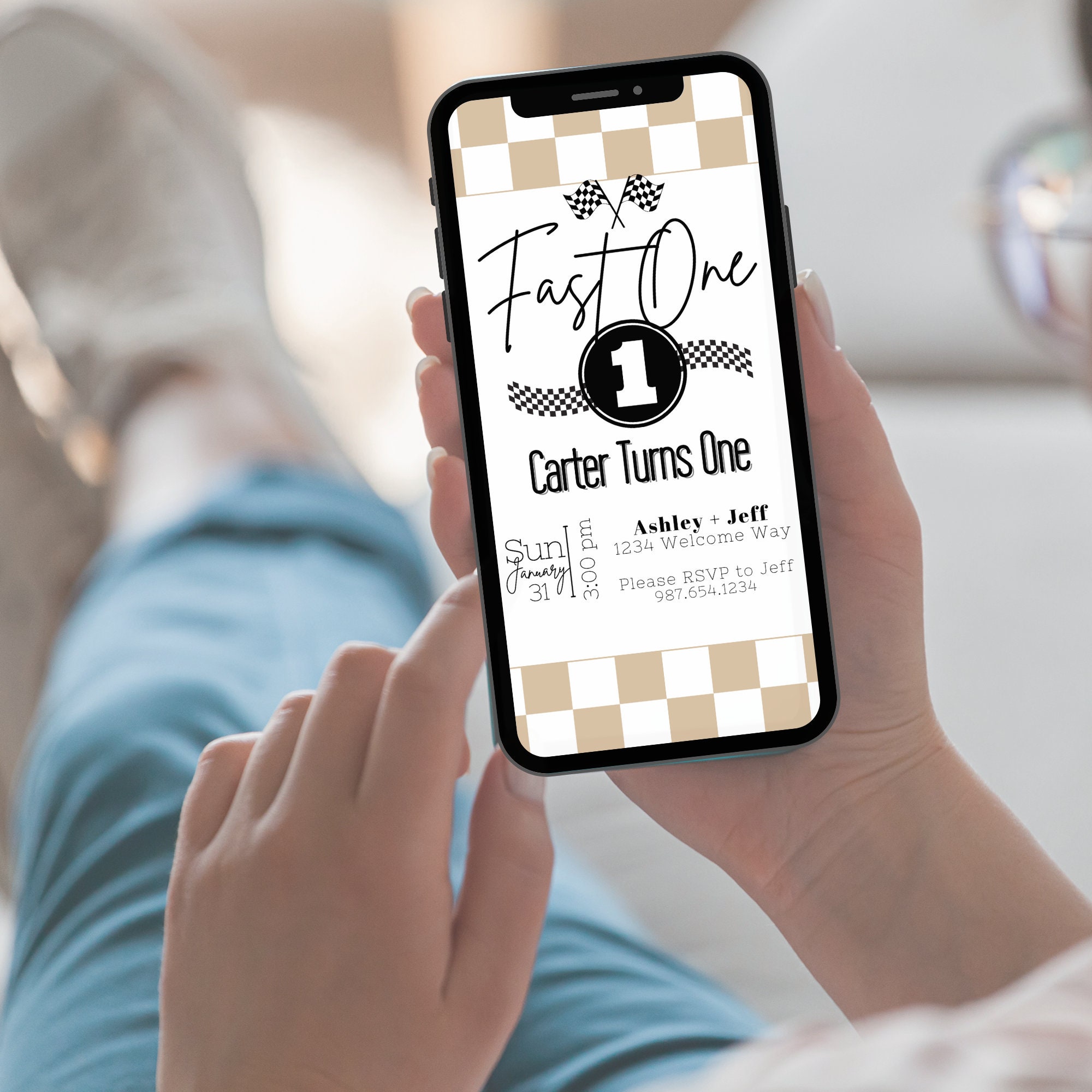 Fast One First Birthday Boy Race Car Digital Invitation - Etsy