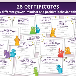 Positive Behavior Award Certificates: Growth Mindset Recognition ...