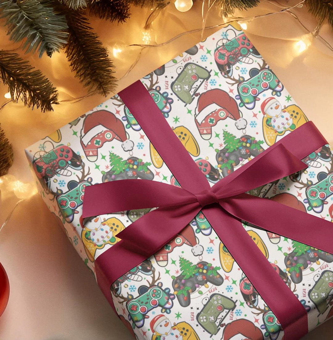 Gamer Gift Wrap Paper, Gaming Controller Christmas Theme, Wrapping ...