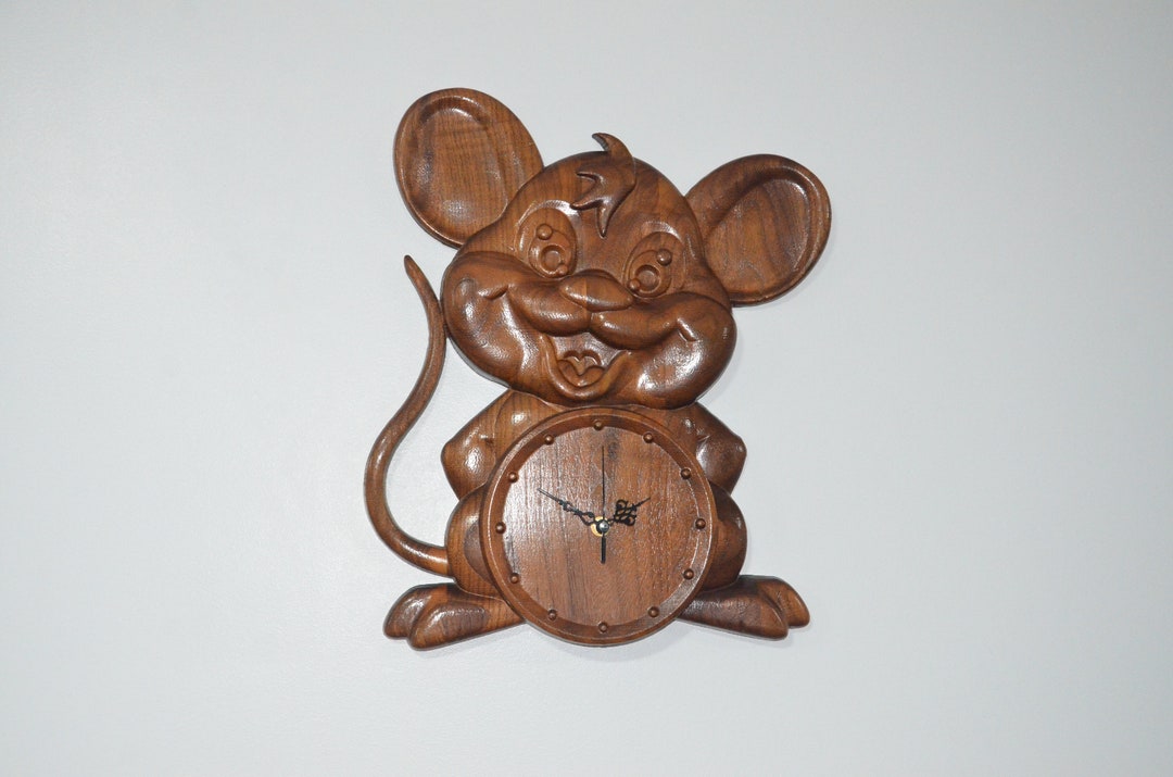 Carved Walnut Cartoon Style Mouse Wall Clock - Etsy