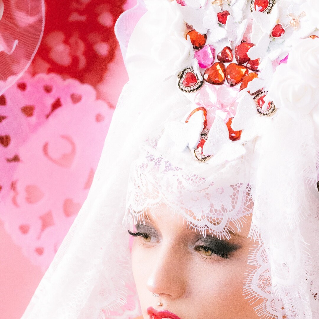 Sacred Heart Rhinestone Halo Bridal Veil Headpiece Lace and Dagger ...