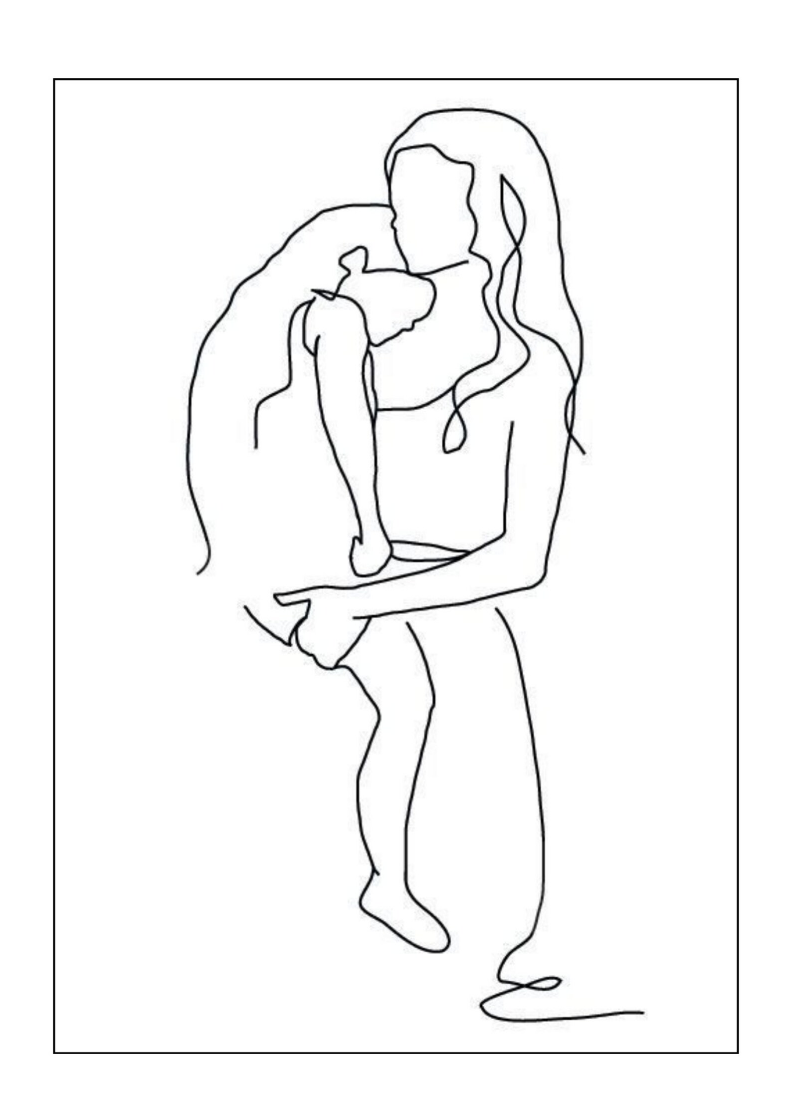 Mom and Kid Line Art, Printable One Line Drawing, Printable Wall Art ...