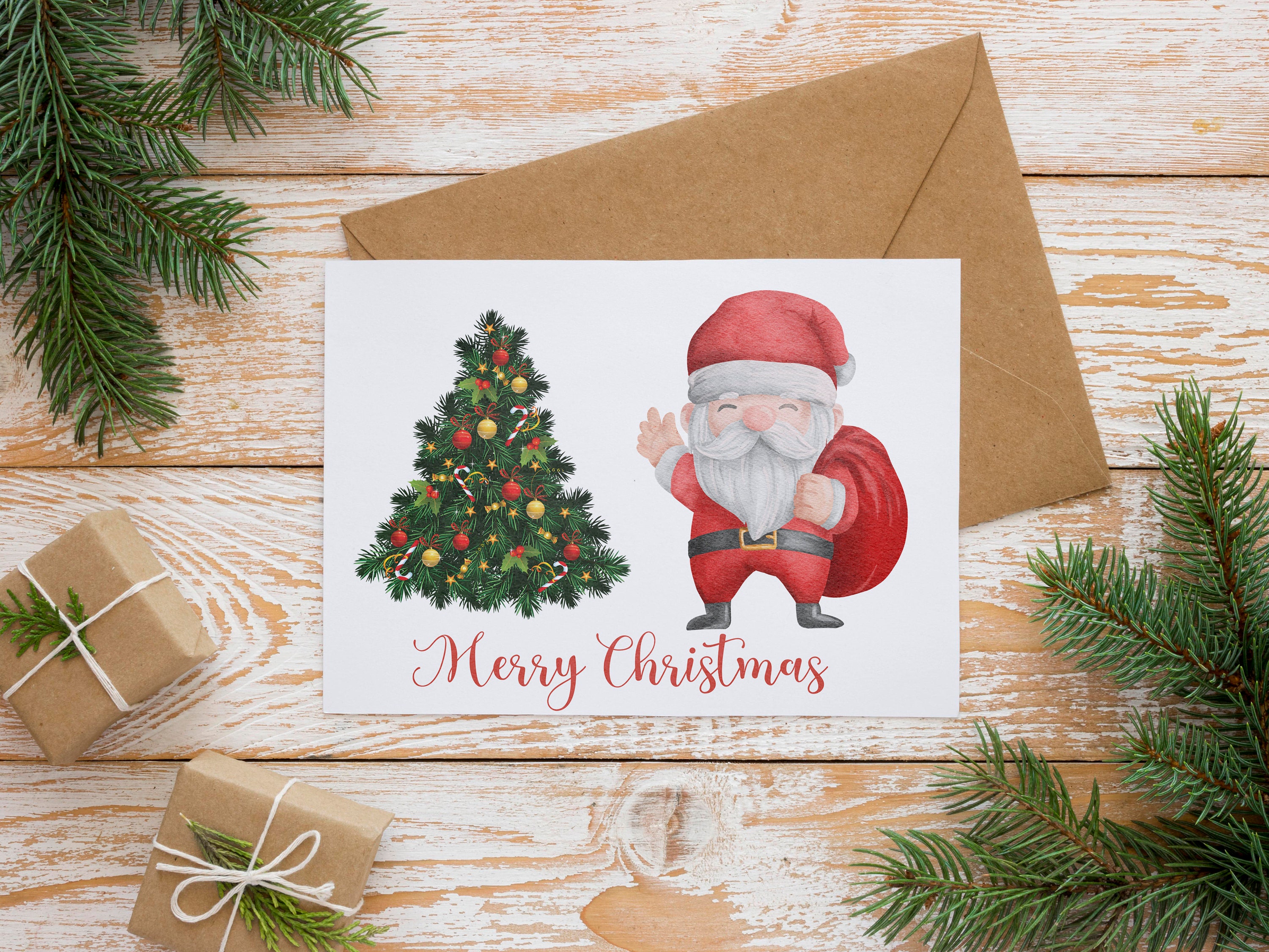 Printable Christmas Card, Printable Holiday Card, Santa Christmas Card ...