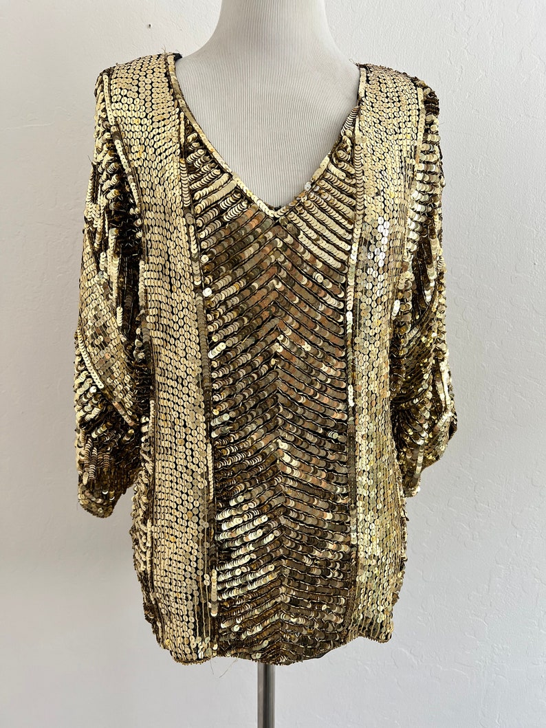 Gold Sequined Blouse - Etsy