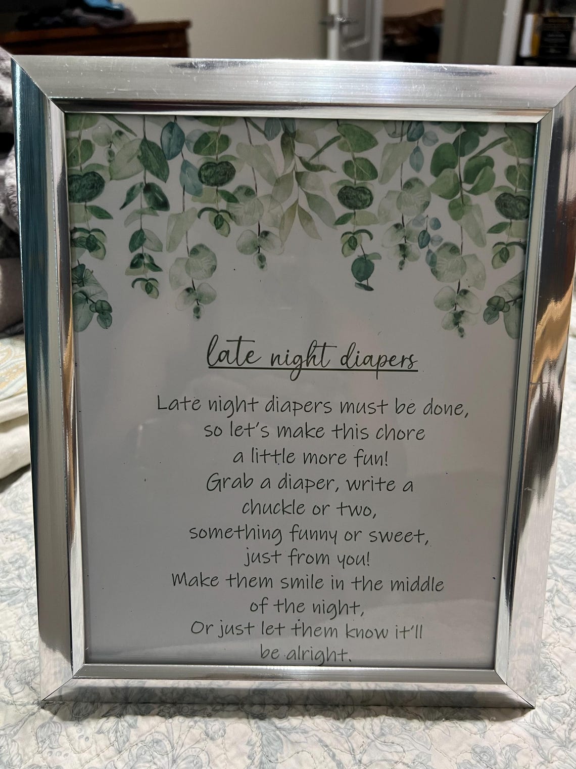 Late Night Diaper Poem, Boho Chic Greenery With Gold, Perfect for a ...