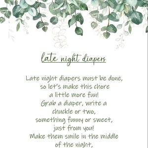 Late Night Diaper Poem, Boho Chic Greenery With Gold, Perfect for a ...