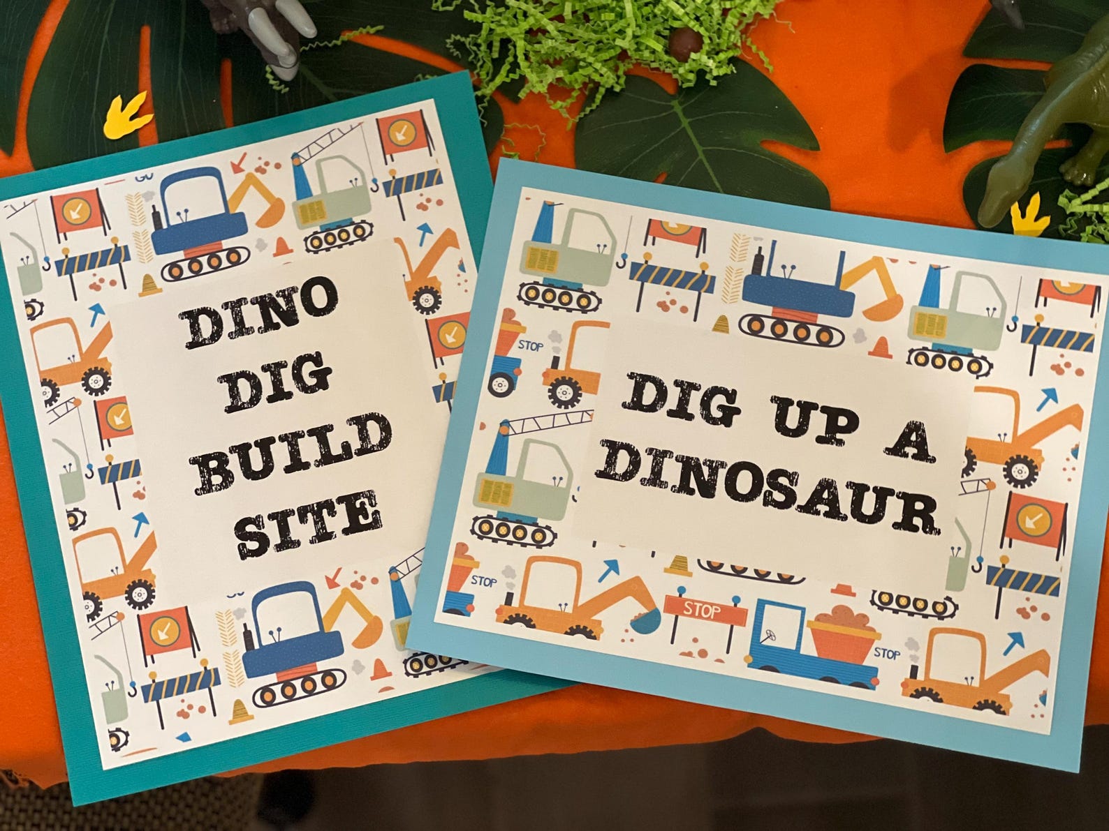 Dino Dig Construction Party Signs, Two Kiddo Favorites in One Party ...