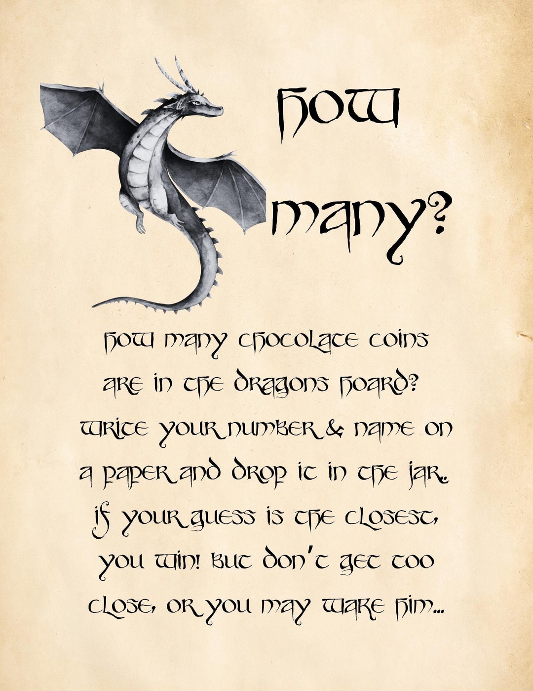Hobbit Dragon Baby Shower Game, Tolkien-inspired Dragon Hoard Counting ...