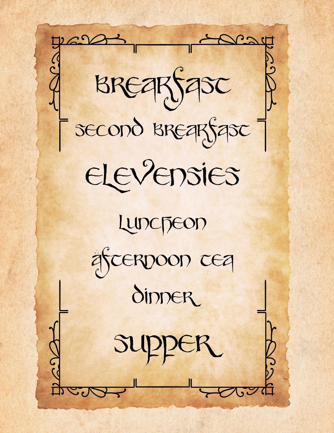 Hobbit Meals Menu, Hobbit Inspired Lettering, All Seven Meals, Hobbit ...