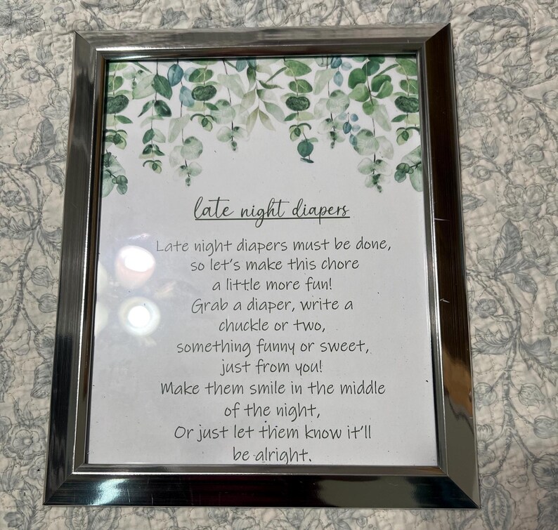 Late Night Diaper Poem, Boho Chic Greenery With Gold, Perfect for a ...