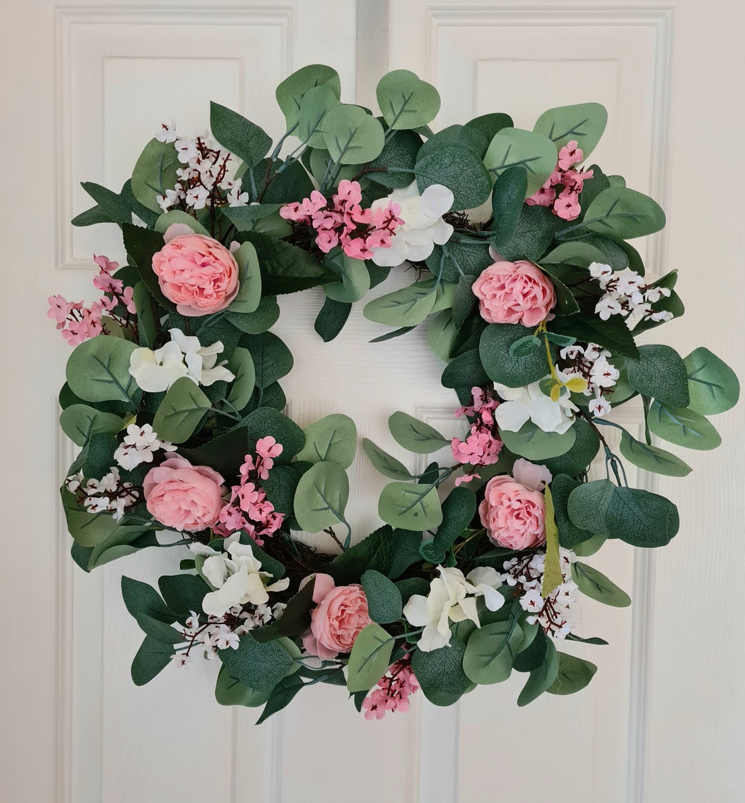 Peony Hydrangea and Eucalyptus Wreath, Spring / Summer Wreath, Spring ...