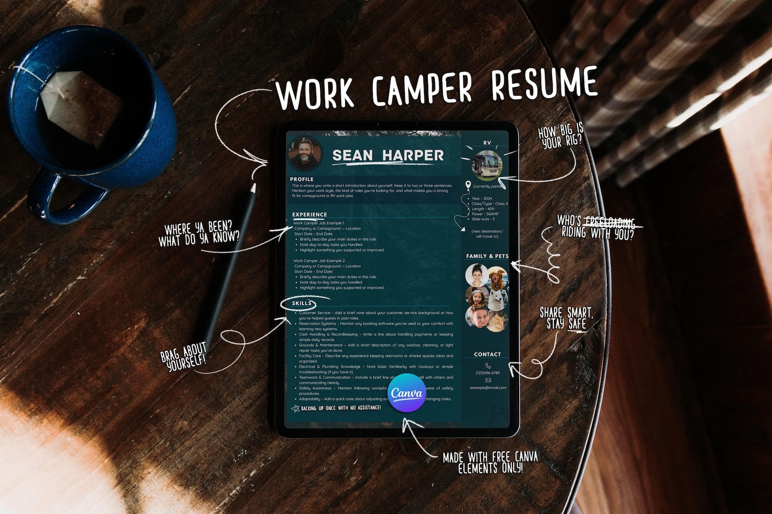 Work Camper Job Resume | Canva Template | Resume for Campground, RV ...