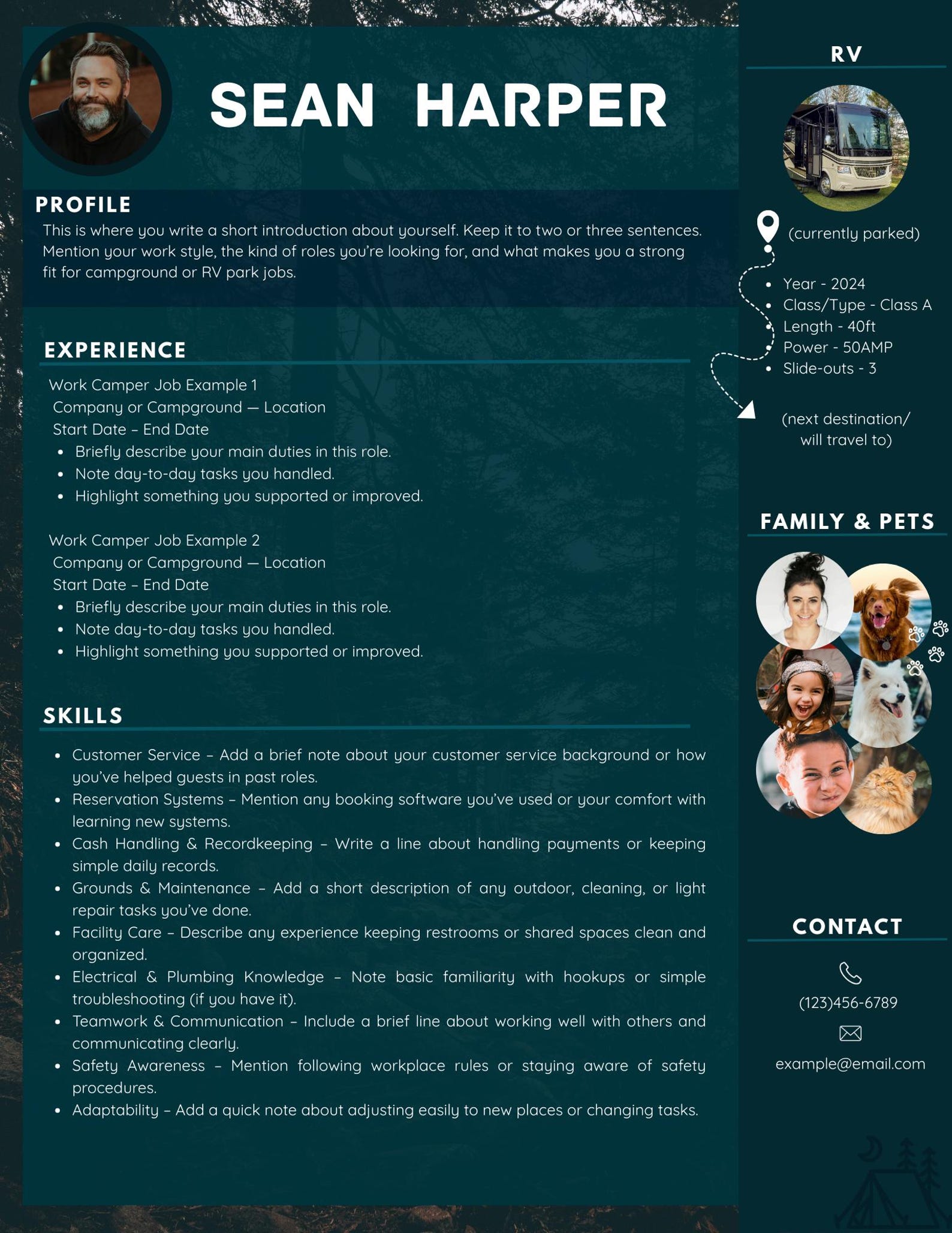 Work Camper Job Resume | Canva Template | Resume for Campground, RV ...