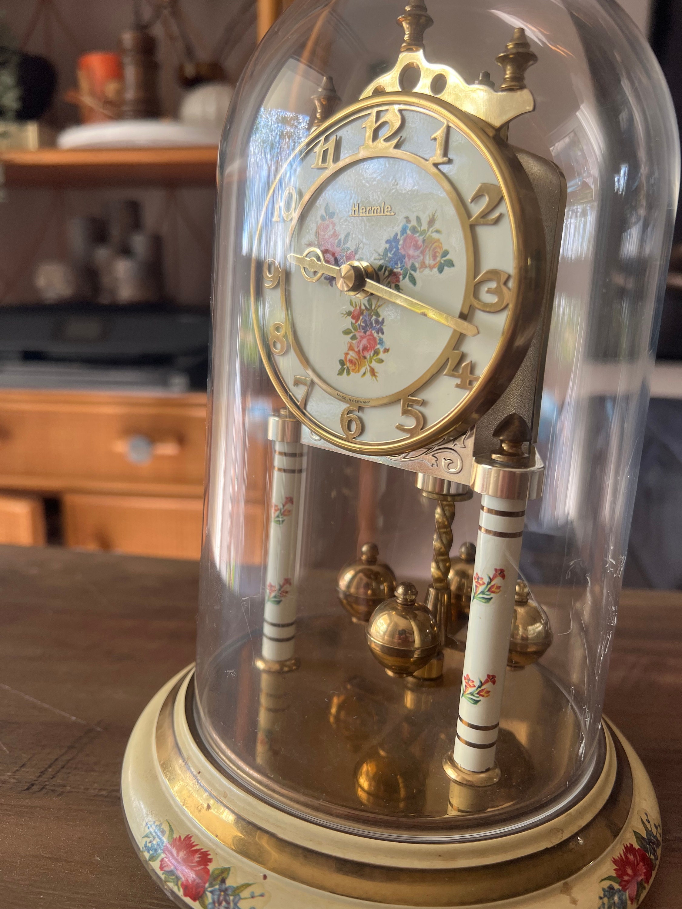 Hermle Table Clock Vintage Glass Dome Antique - Etsy