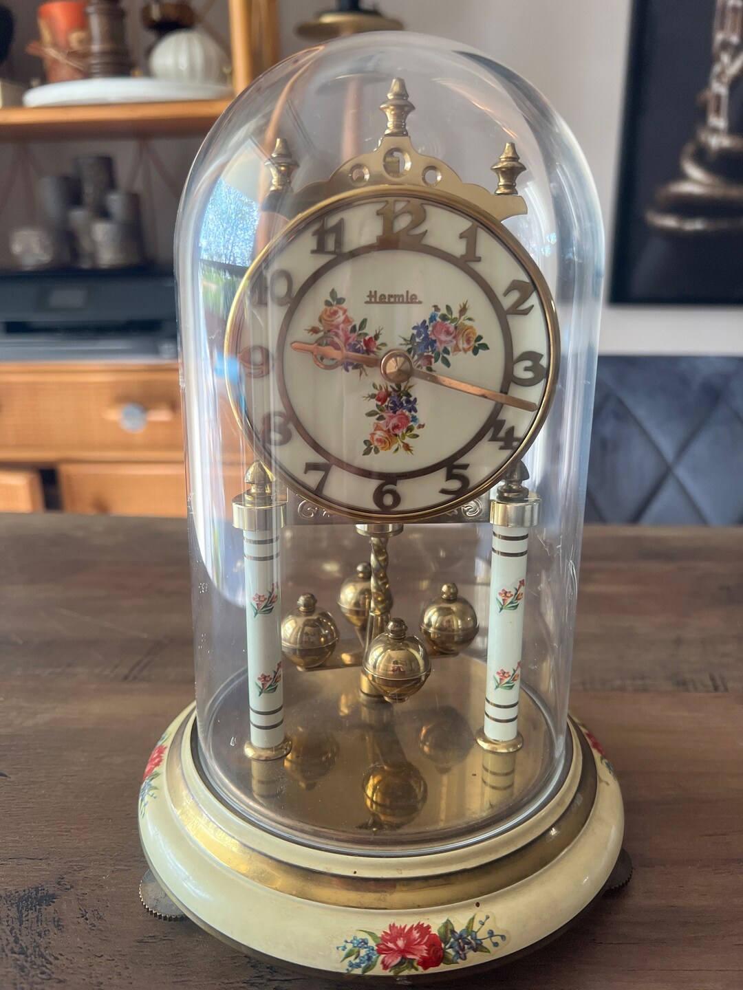 Hermle Table Clock Vintage Glass Dome Antique - Etsy