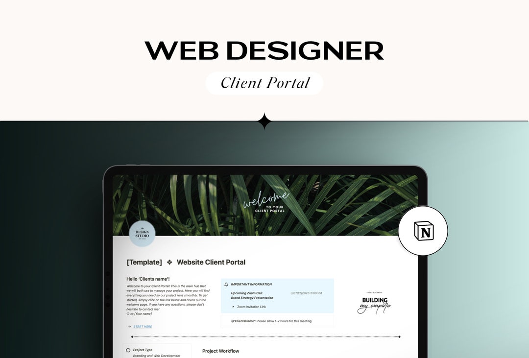 Notion Client Portal for Web Designer & Web Developer, Notion Template ...