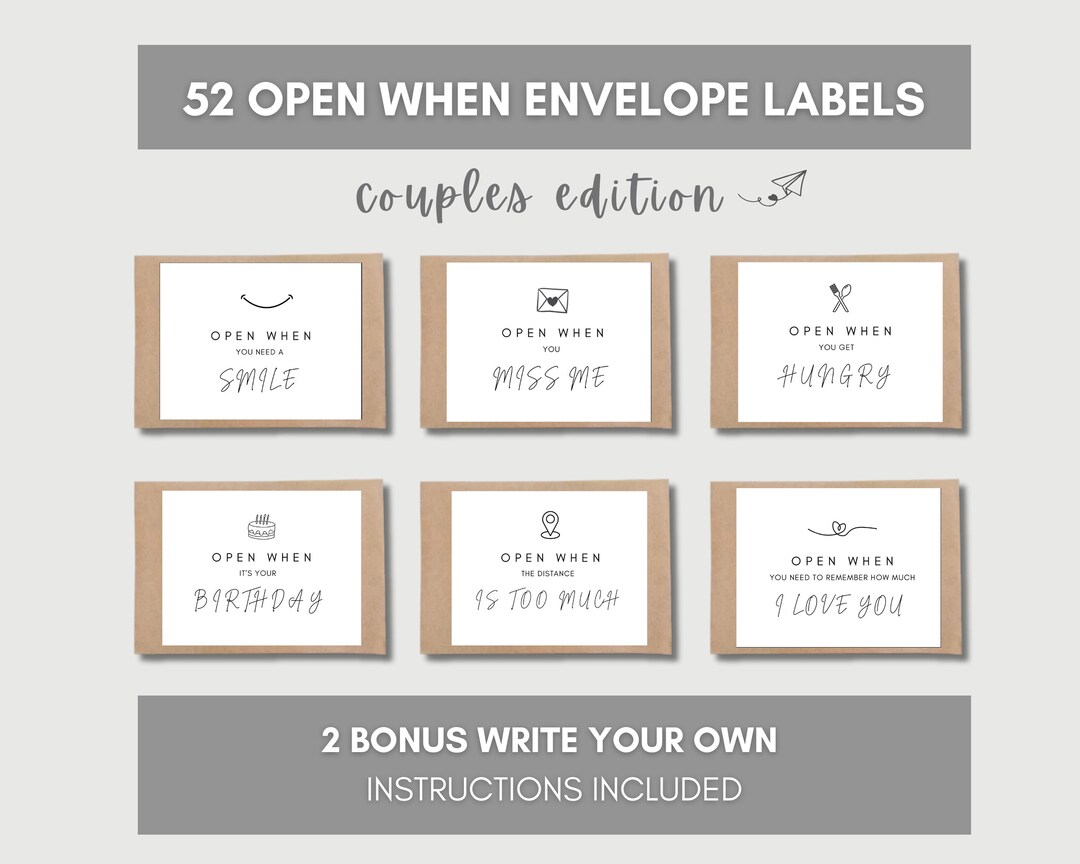 Open When Envelope Labels: 52 Love Letter Cards for Couples (PDF) - Etsy