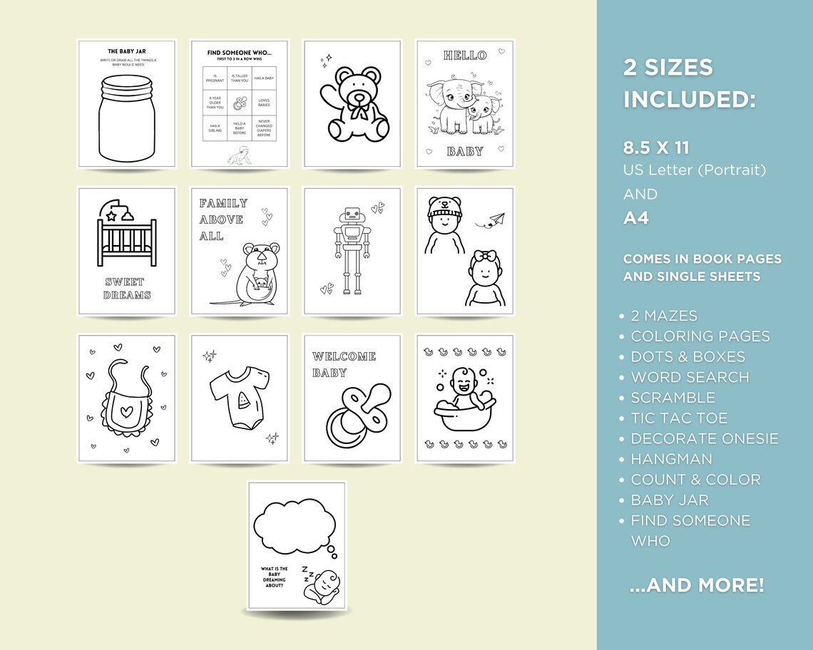 Baby Shower Kids Activity Book Printable, Baby Shower Games for ...