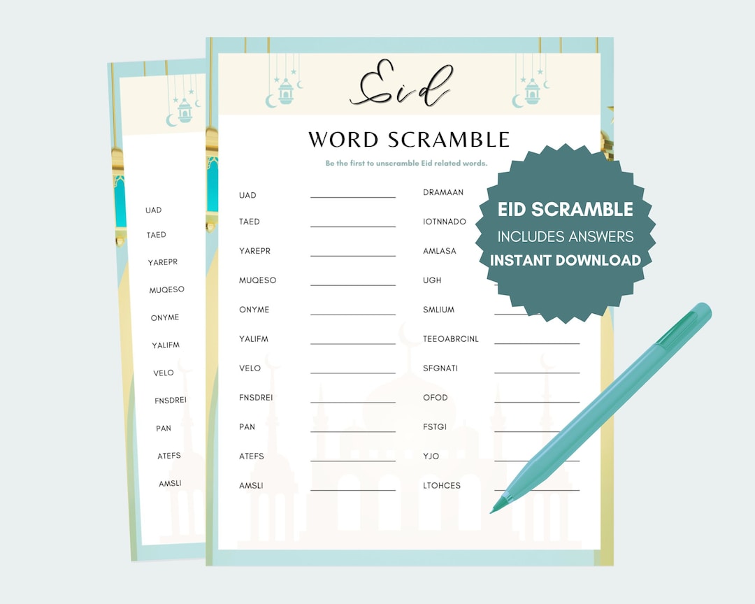 Eid Word Scramble Game, Printable Eid Games and Activities, Eid Party ...