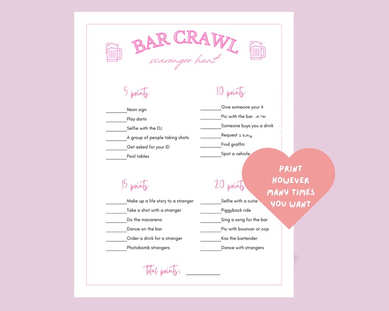 Bar Crawl Scavenger Hunt: Birthday Party Game (digital Download) - Etsy