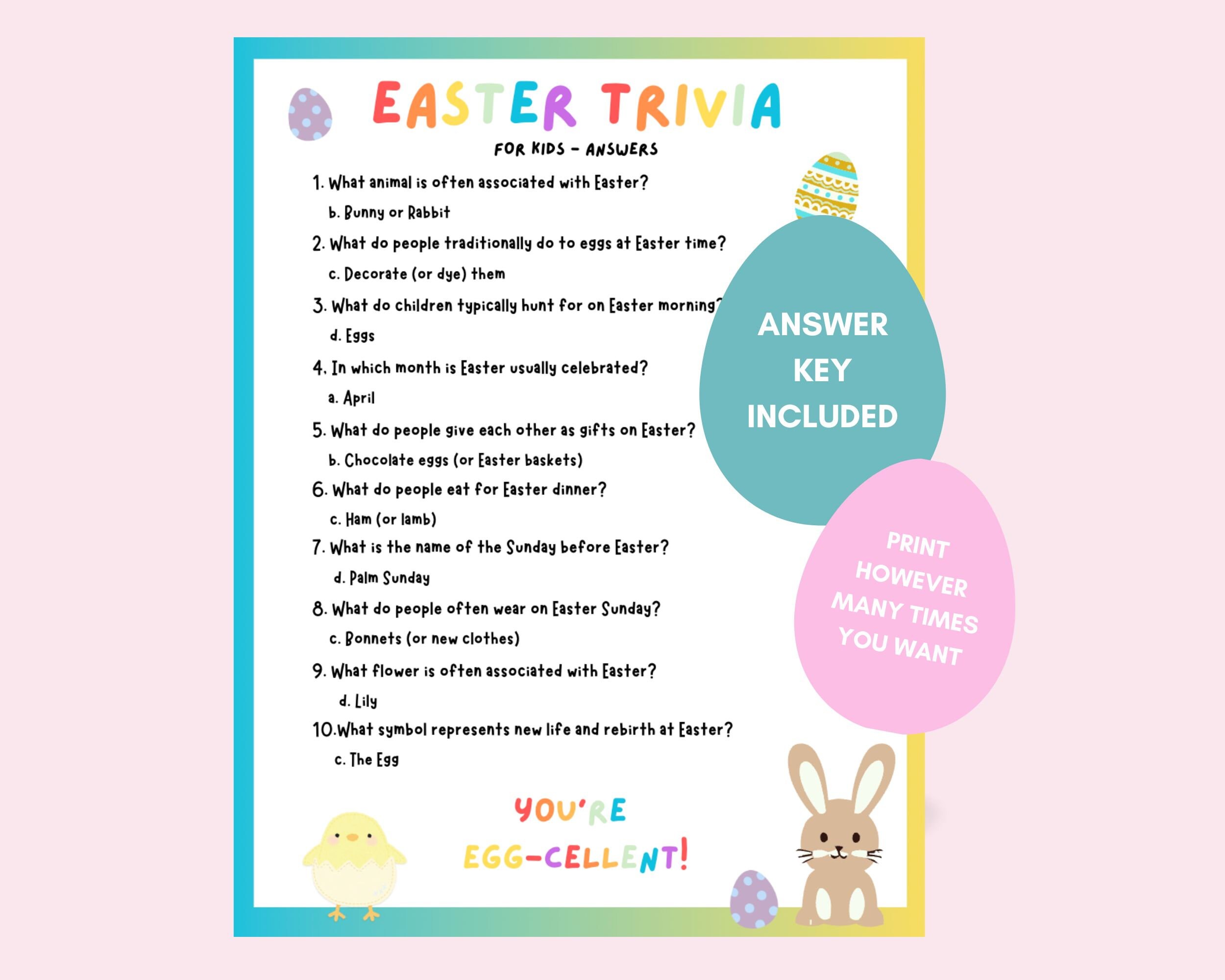 Easter Trivia Game for Kids Printable Easter Story, Sunday School Game ...