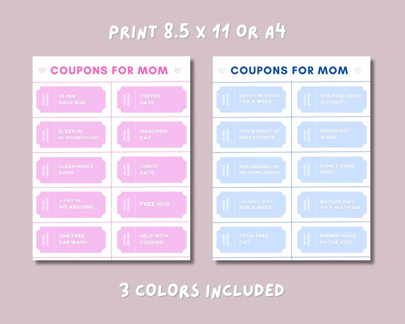 Mom Birthday Coupons, Mother's Day Printable Coupons, Mom/mum Coupon ...