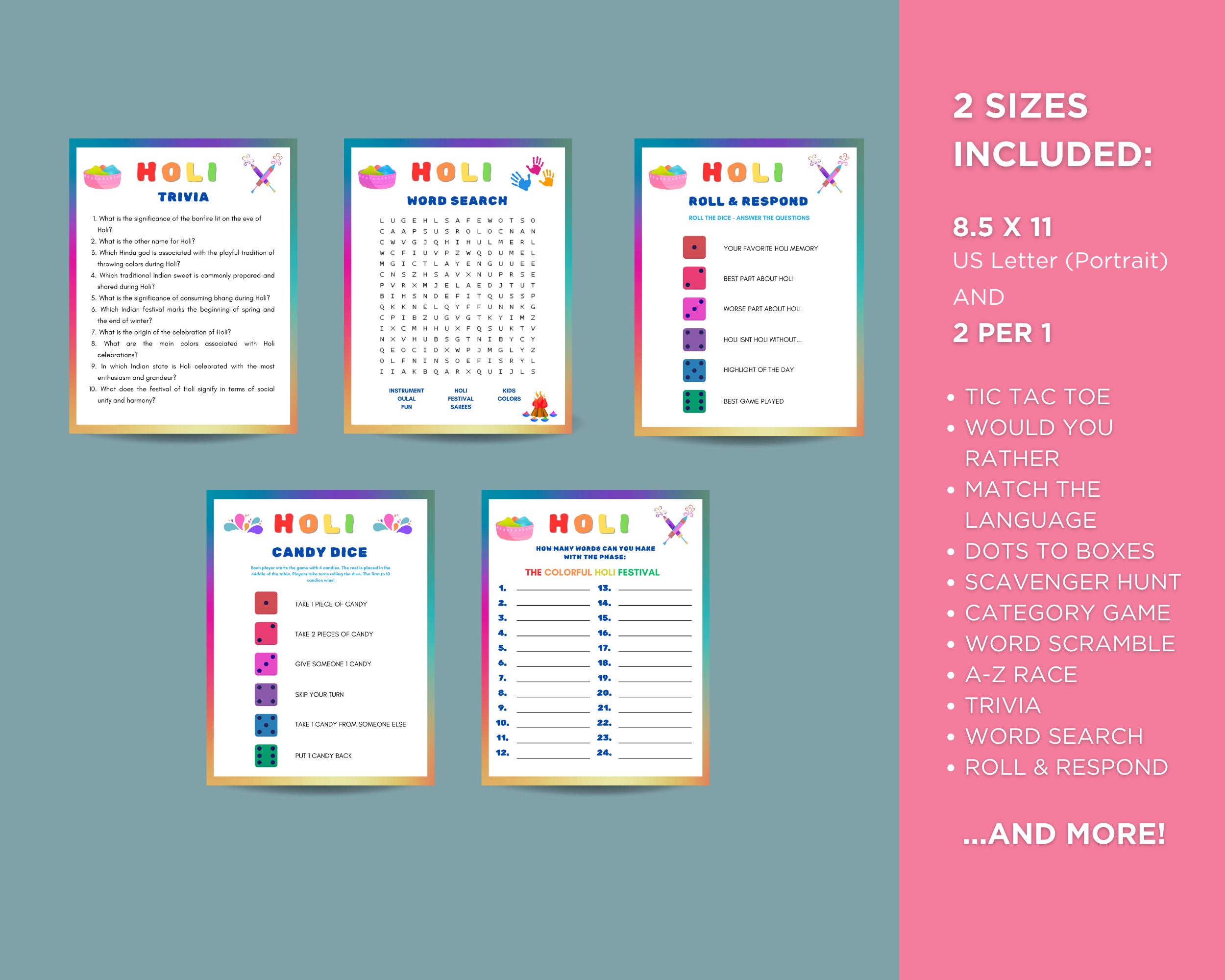 Holi Festival Games Printable Bundle, Holi Activities for Kids and ...