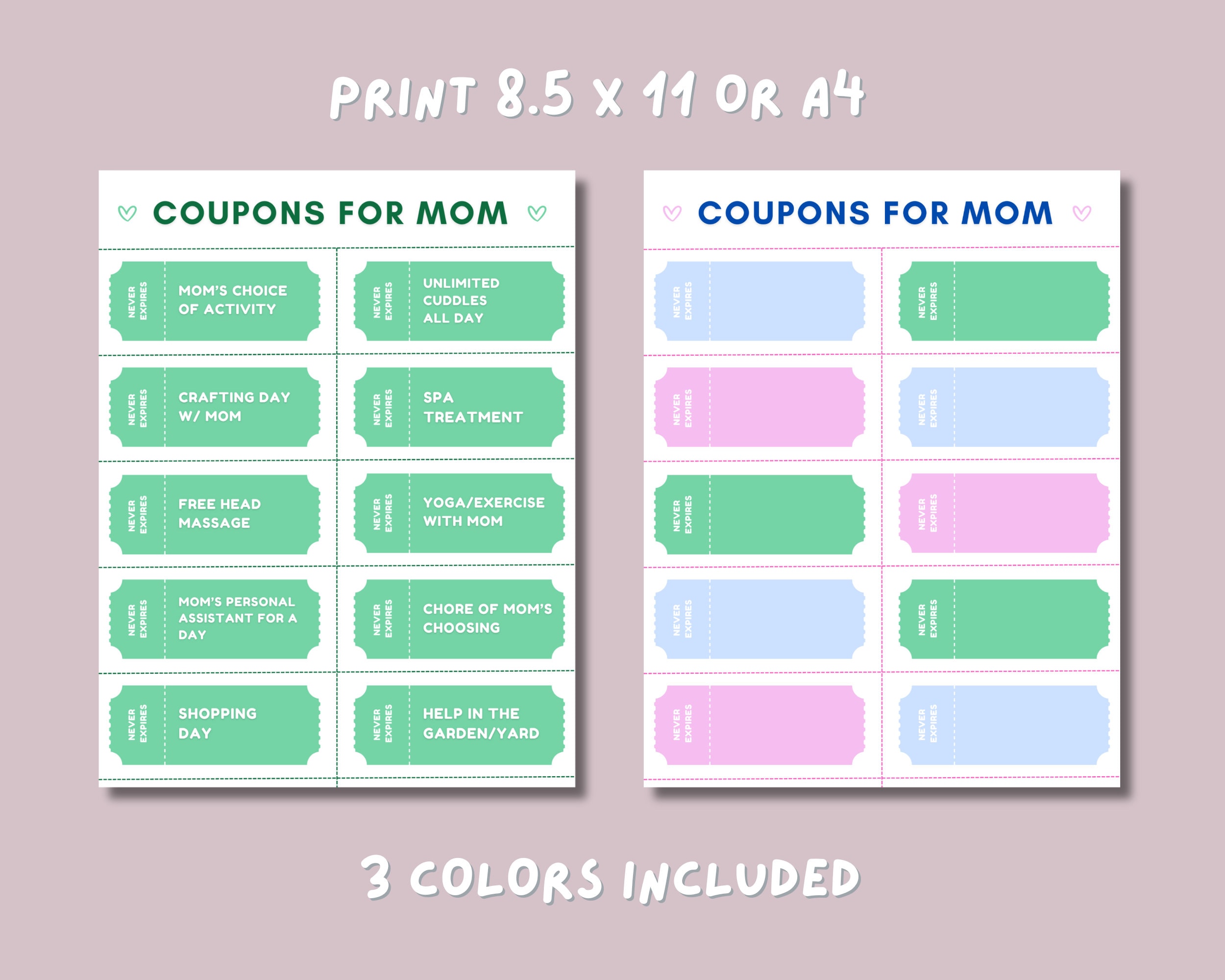 Mom Birthday Coupons, Mother's Day Printable Coupons, Mom/mum Coupon ...