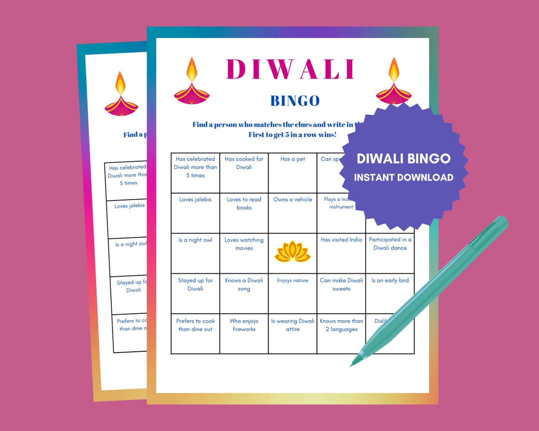 Diwali Find the Guest Bingo Printable, Diwali Festival Party Games Fun ...