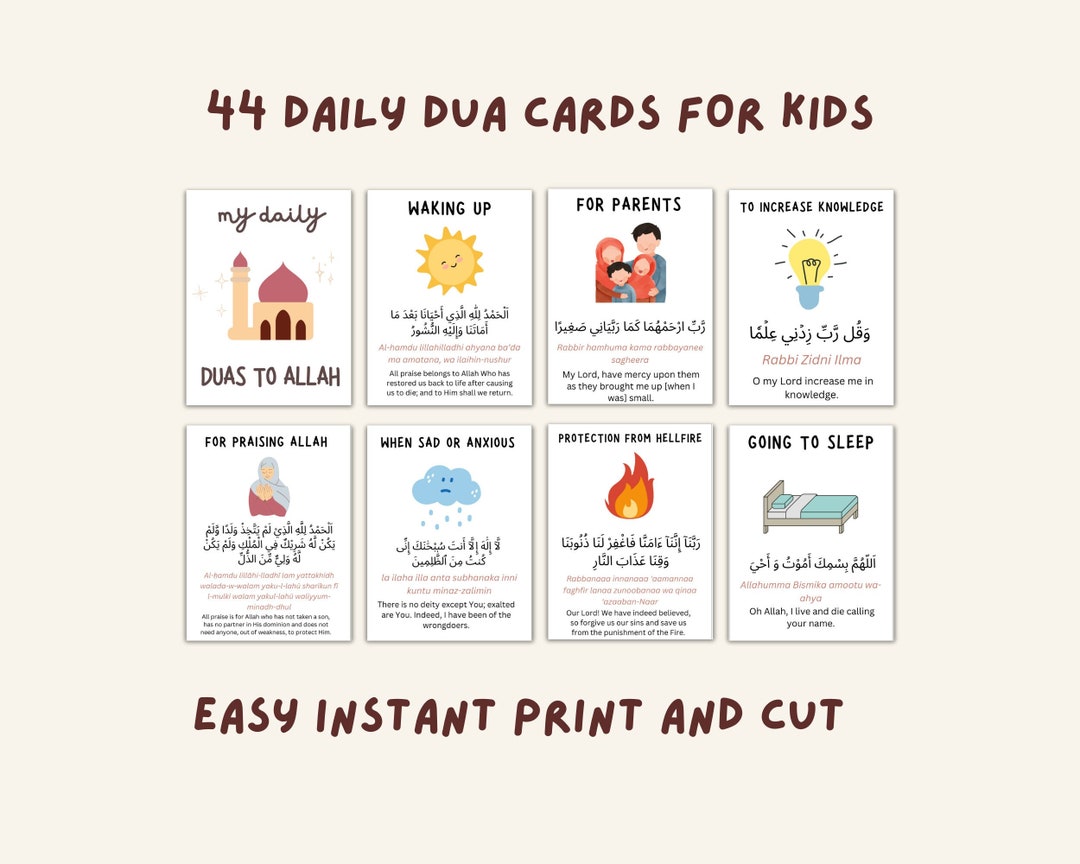 44 Daily Dua Cards for Kids and Older Teens, Islamic Kids Printable, Children Dua Book, Digital ...