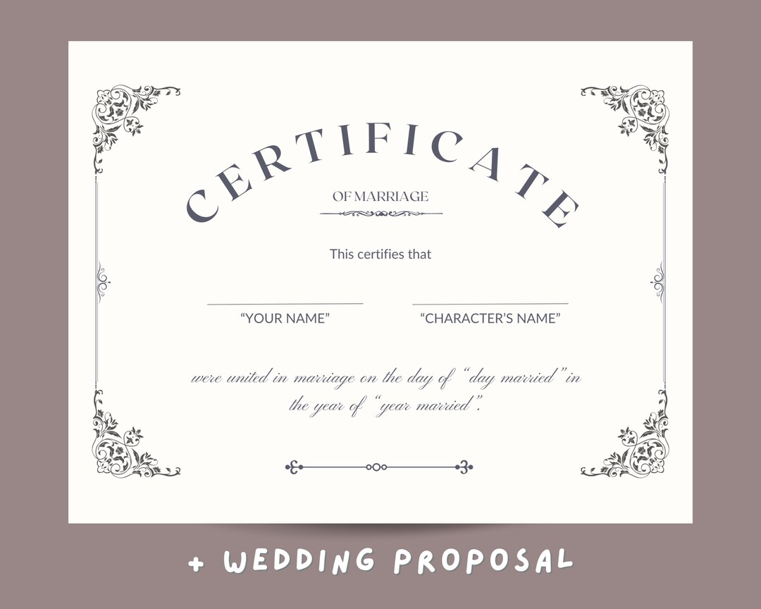 Comfort Character Custom Marriage Certificate and Wedding Proposal ...