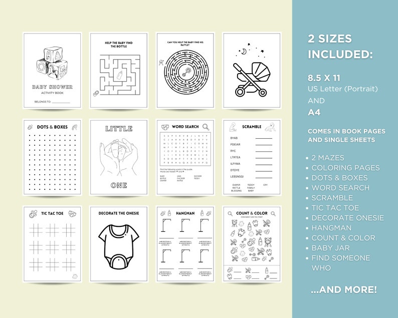 Baby Shower Kids Activity Book Printable, Baby Shower Games for ...