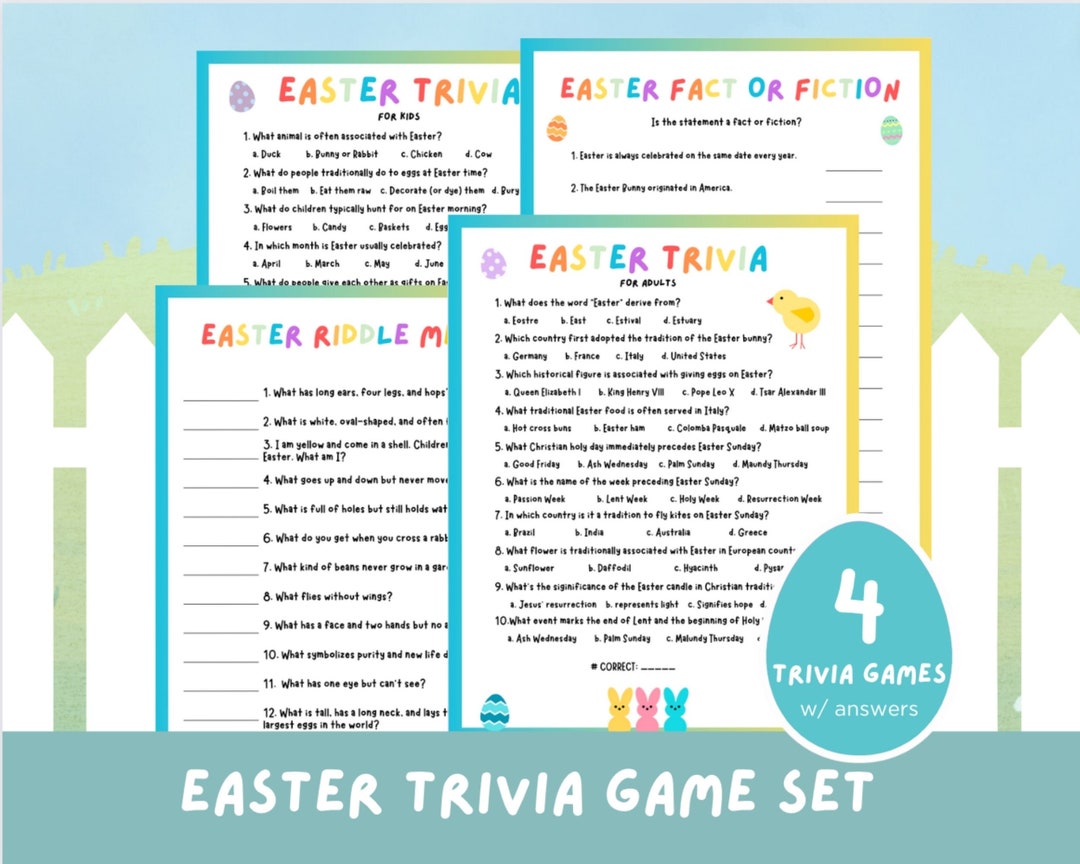 Easter Trivia Games Bundle of 4, Printable Easter Activities, Easter ...