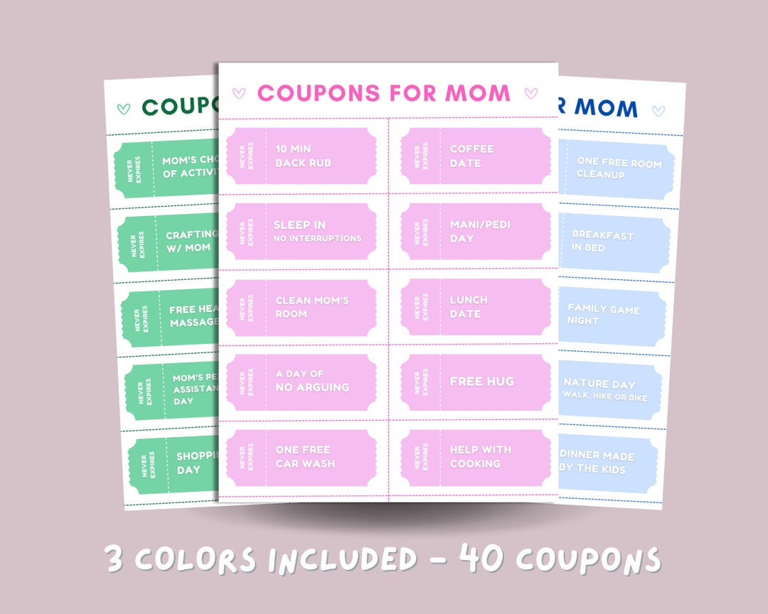 Mom Coupon Book: 40 Printable Mother's Day Coupons (PDF) - Etsy