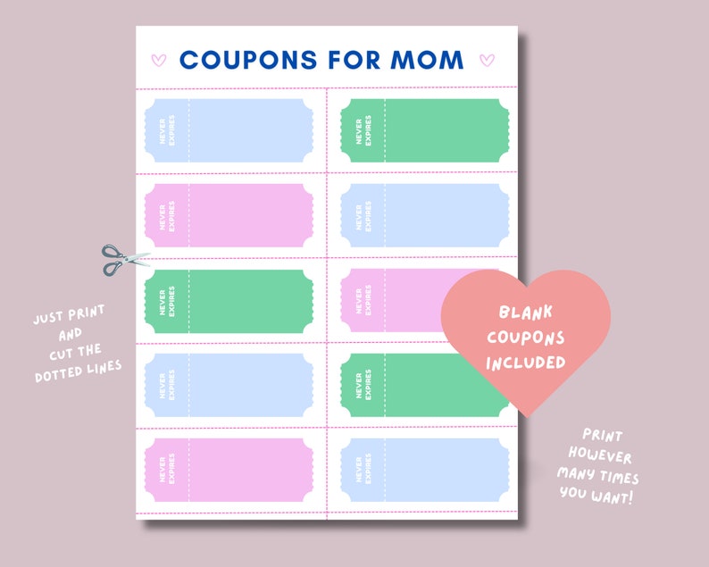 Mom Birthday Coupons, Mother's Day Printable Coupons, Mom/mum Coupon ...