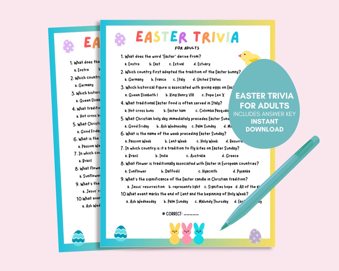 Easter Trivia Printable Game for Adults Teens and Older Kids, Family ...