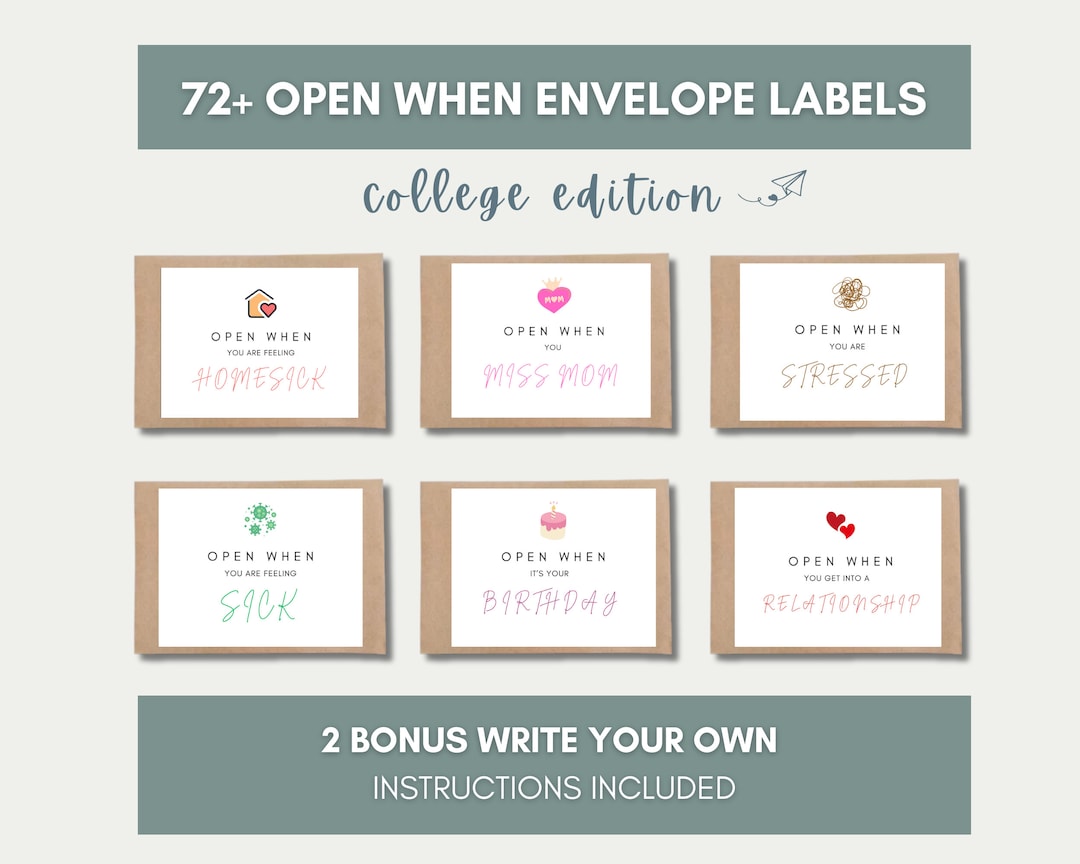 Open When Envelopes for College Students, Printable Open When Cards ...