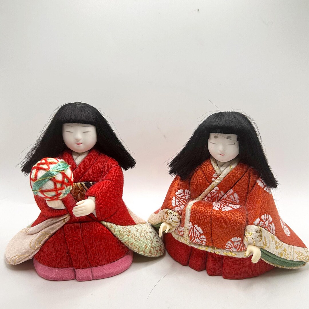 Vintage Japanese 5.5 Gofun Kneeling Kimekomi Ningyo Girl Dolls W/ Silk ...