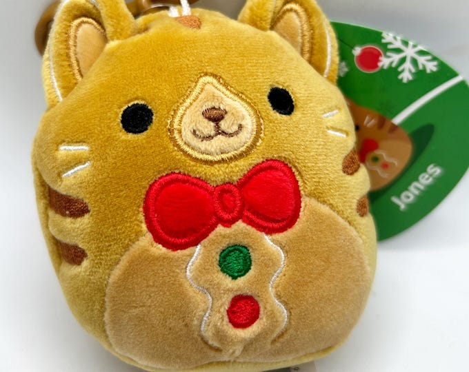 Squishmallows Christmas Jones the Cat Gingerbread 3.5" Clip-on Keychain ...