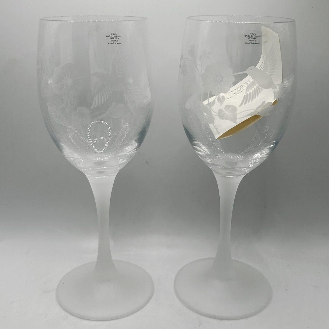 Vtg Set of 2 AVON Etched HUMMINGBIRD Wine Goblet Glasses W/ Frosted ...