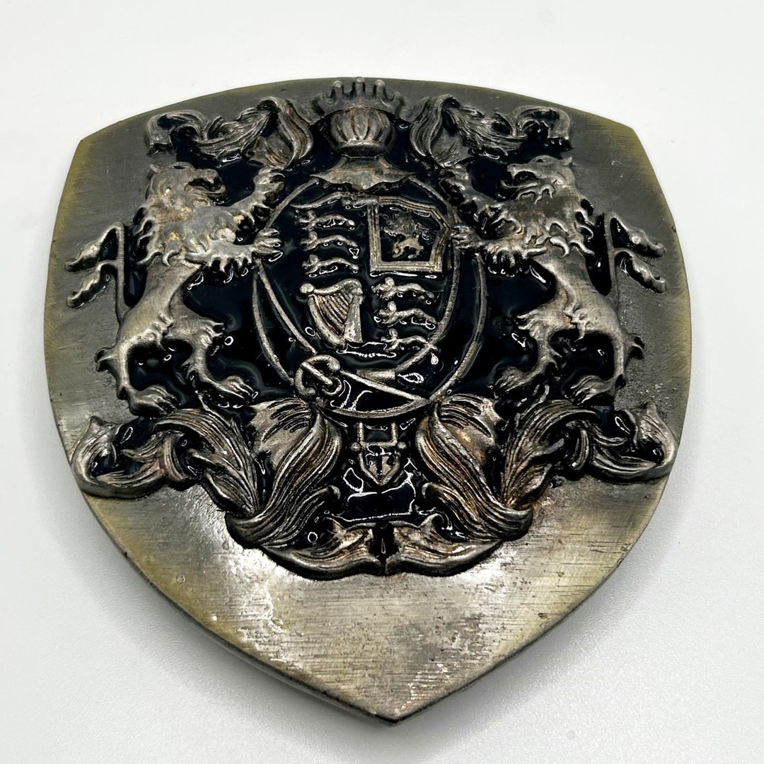 Vintage Large Y2K Metal Shield Coat of Arms Belt Buckle - Etsy
