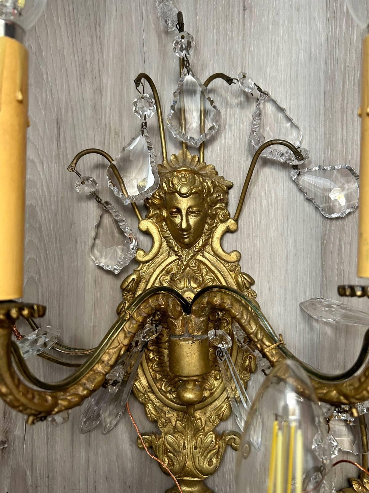 Antique French Brass & Crystal Oprea Style Wall Candelabra Style Sconce ...