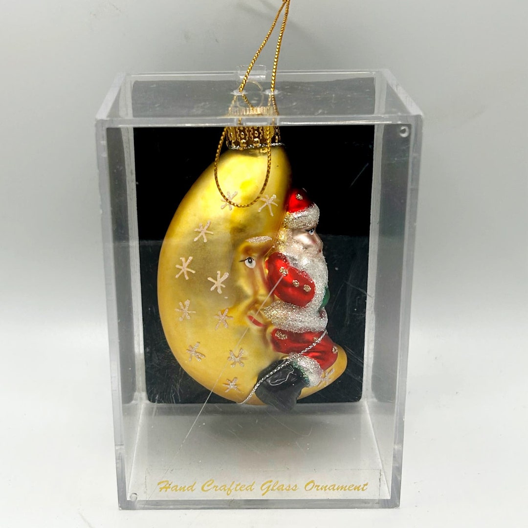 Vintage Blown Glass Santa on the Moon Christmas Tree Ornament - Etsy