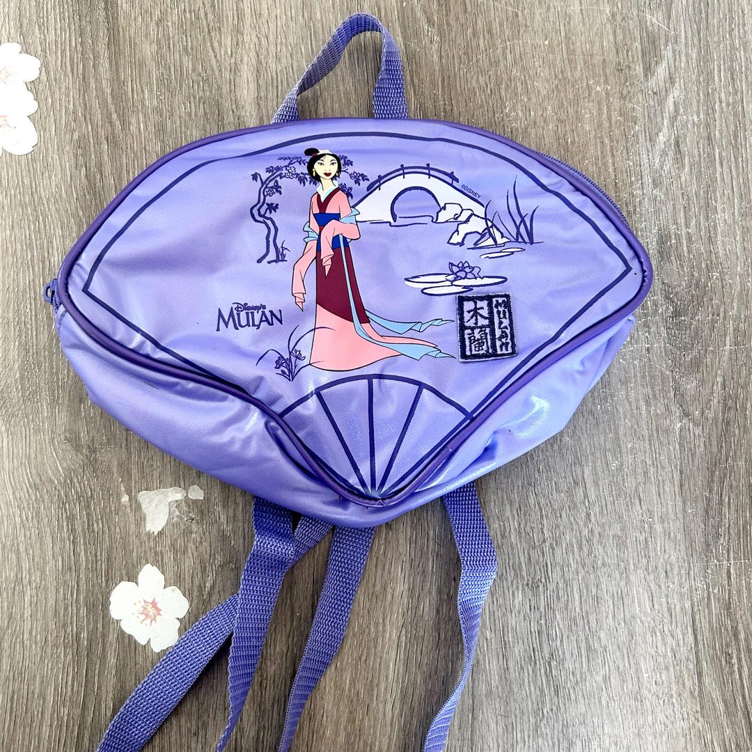 VINTAGE Disney’s MULAN Children’s BACKPACK Purple Fan Shaped by Pyramid ...