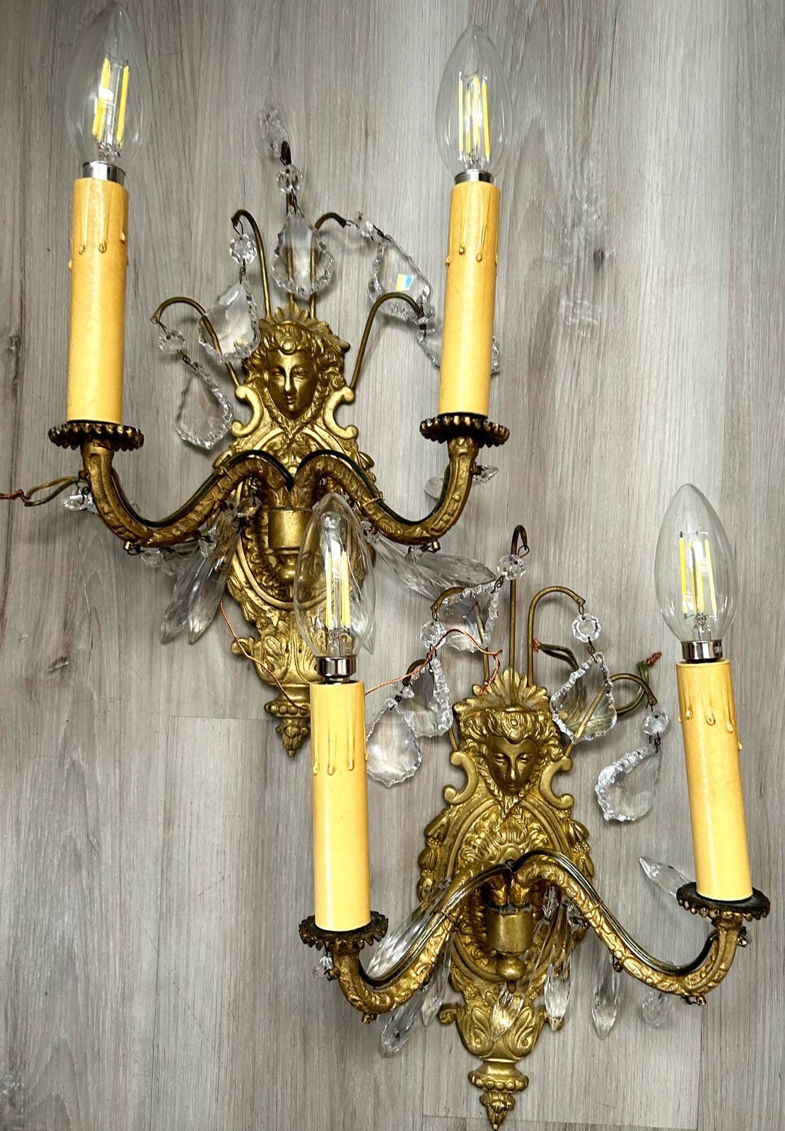 Antique French Brass & Crystal Oprea Style Wall Candelabra Style Sconce ...
