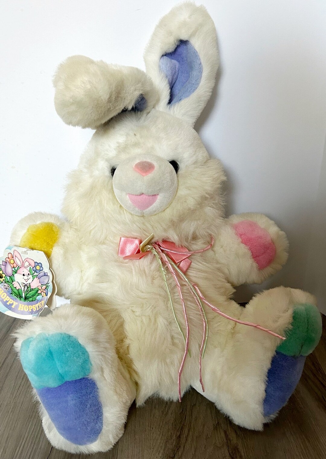 Vtg Dan Dee Hoppy Hopster Easter Bunny Rabbit Plush Rainbow Feet W/ Tag ...