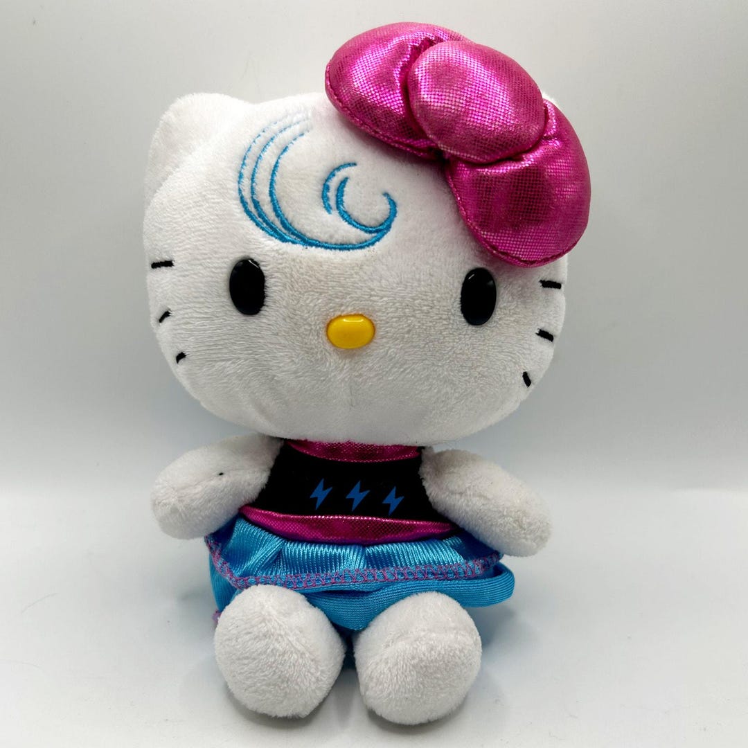 HELLO KITTY 10" Emo Plush Doll SANRIO 2013 Pink Bow Rocker Punk Stuffed ...