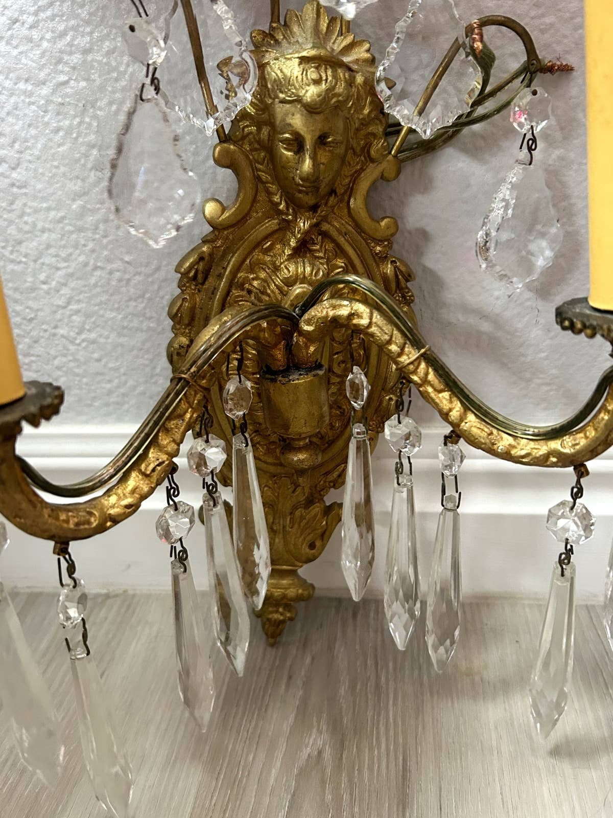 Antique French Brass & Crystal Oprea Style Wall Candelabra Style Sconce ...