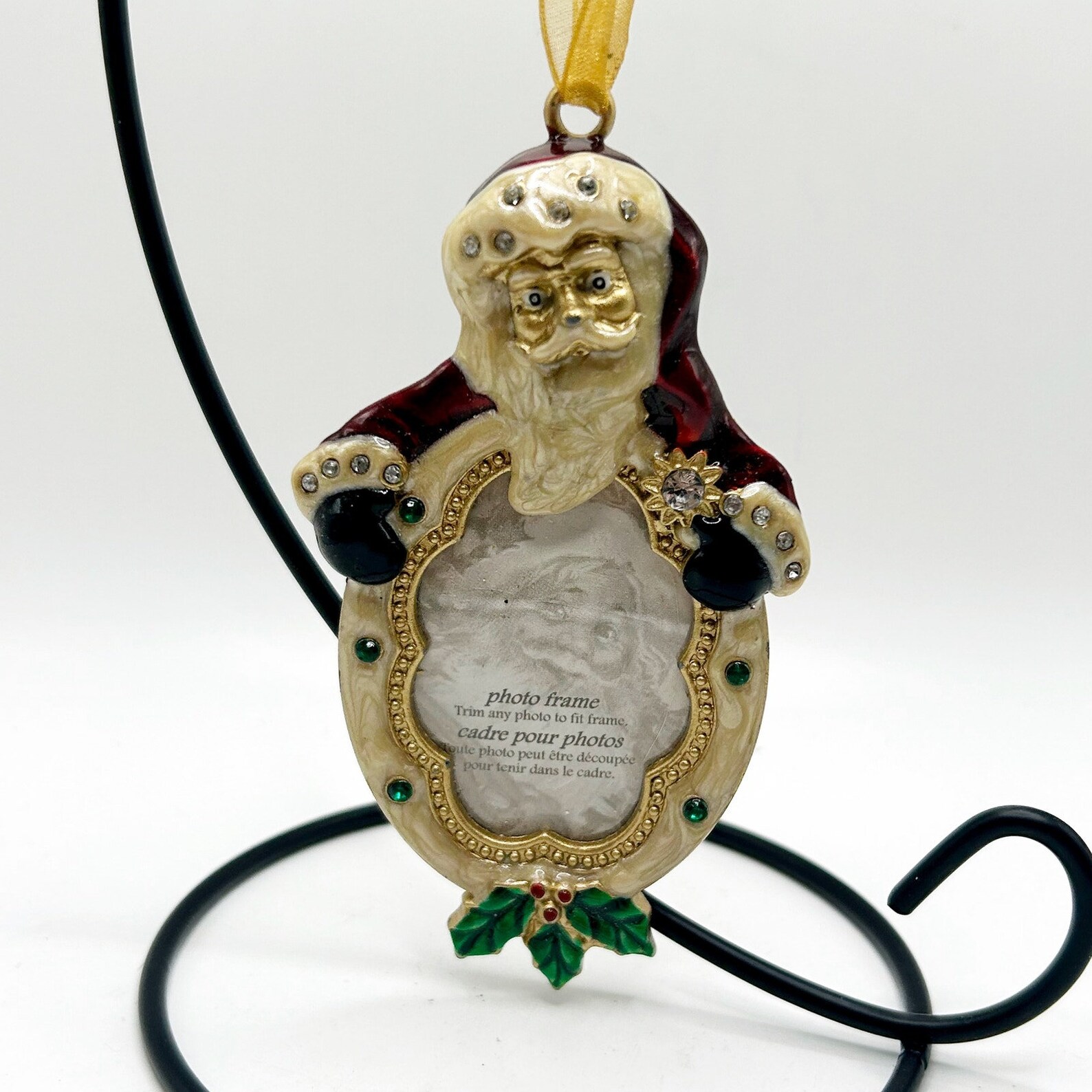 Gold Enameled ORNAMENT PHOTO FRAME Christmas Round Santa Jewel Fit 2 ...