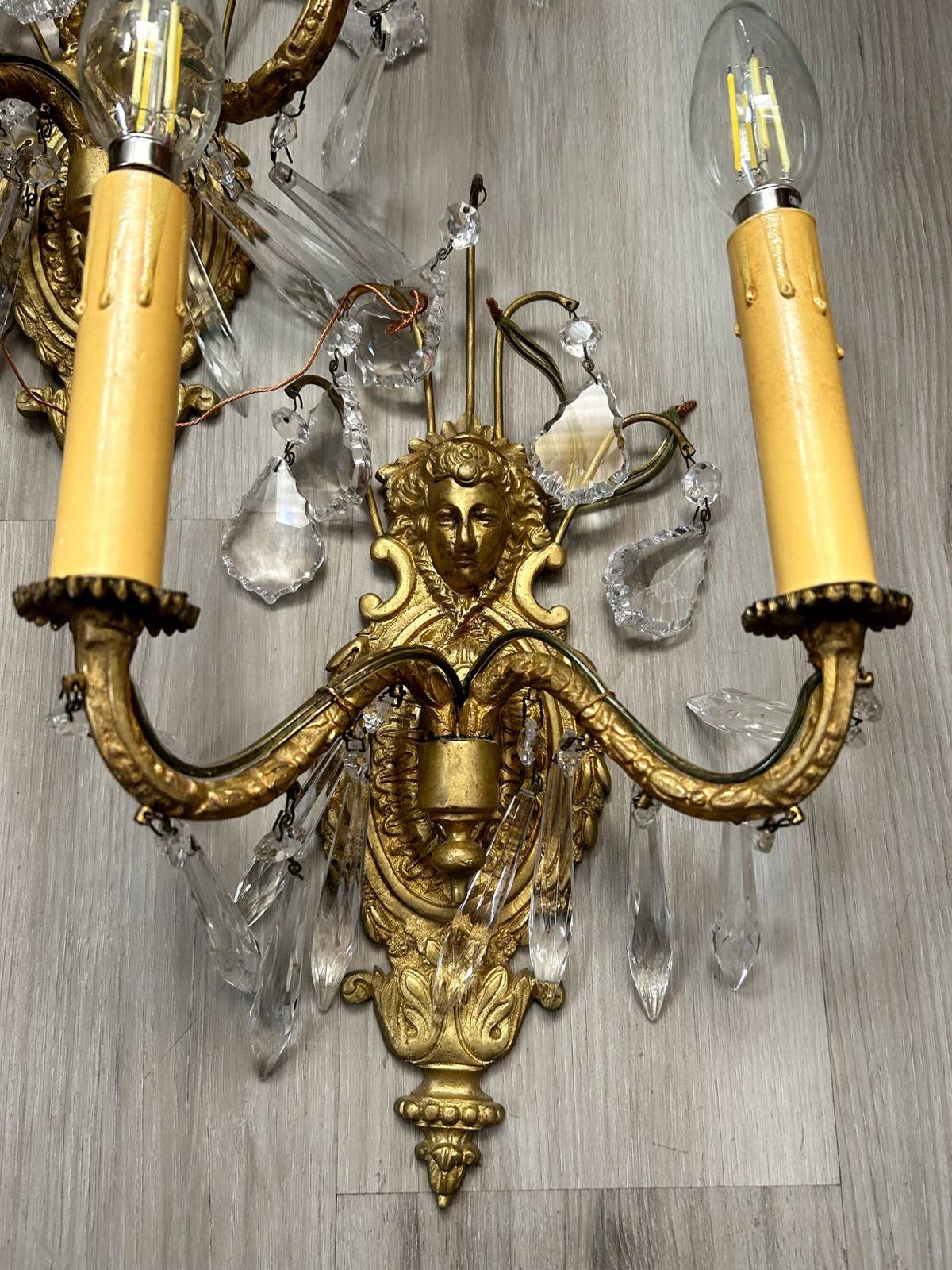 Antique French Brass & Crystal Oprea Style Wall Candelabra Style Sconce ...